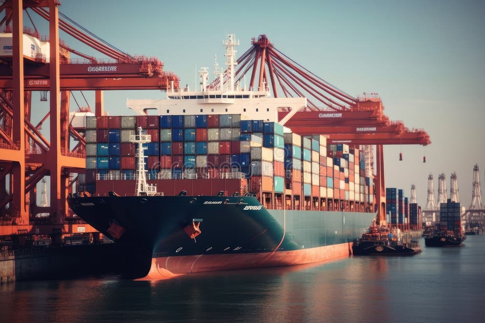 Container Ship at the Berth in Cargo Terminal of the Port Under Loading ...