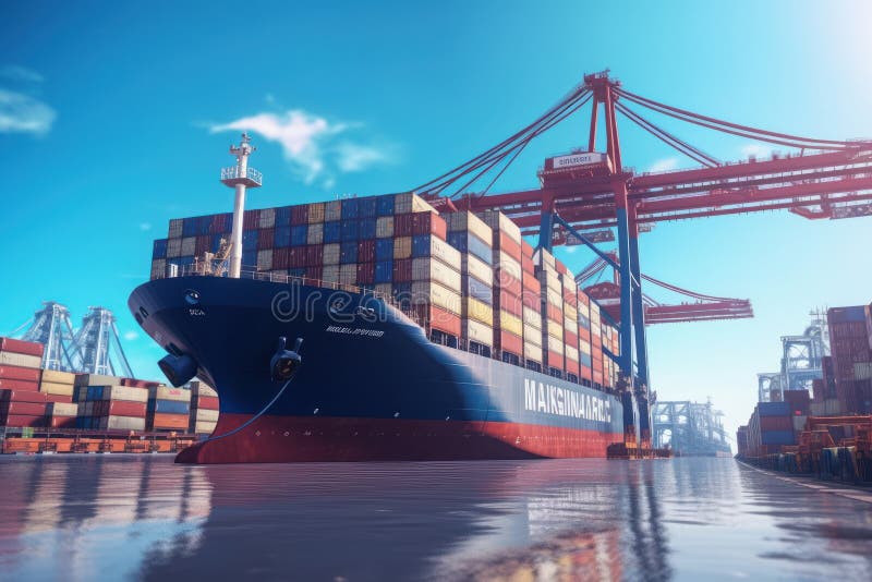 Container Ship at the Berth in Cargo Terminal of the Port Under Loading ...