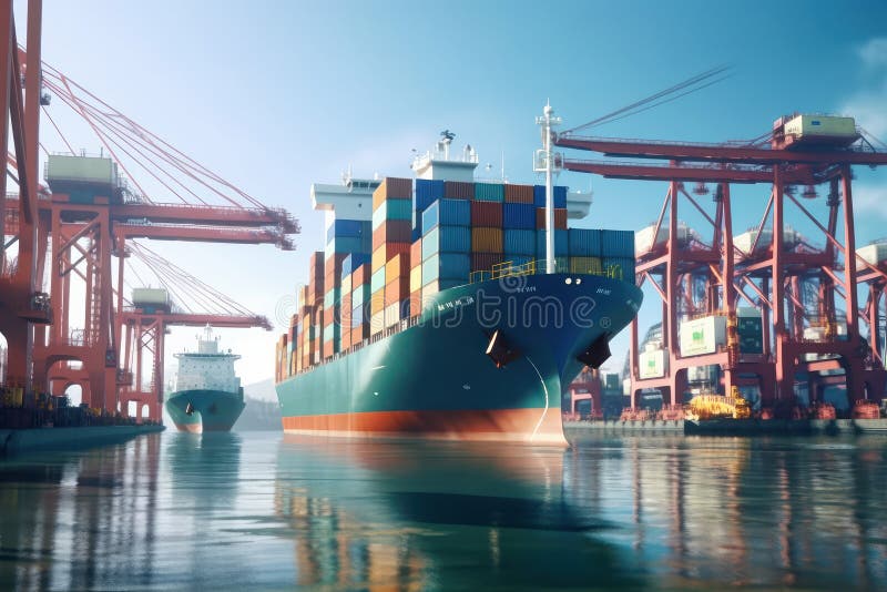 Container Ship at the Berth in Cargo Terminal of the Port Under Loading ...