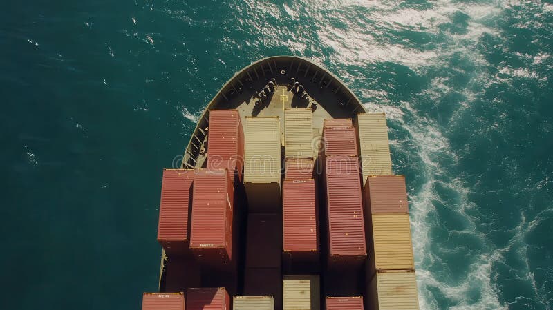 Container Ship Bow Cutting through the Ocean Waves Aerial Perspective ...