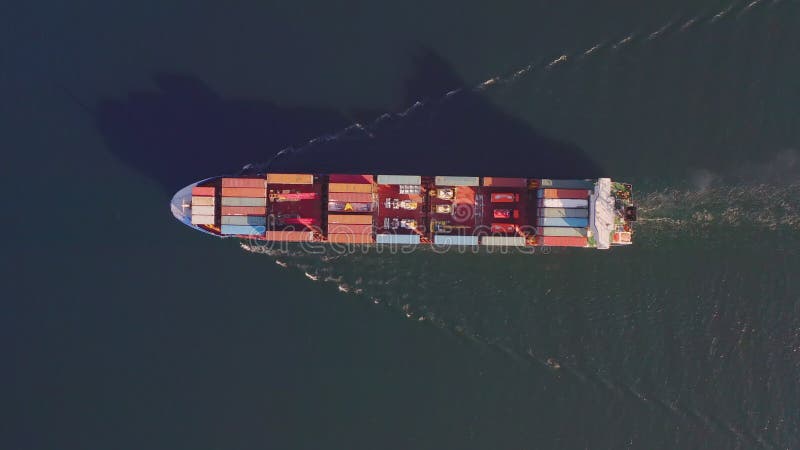 Top Down Aerial View Container Ship at Sea Stock Video - Video of ...