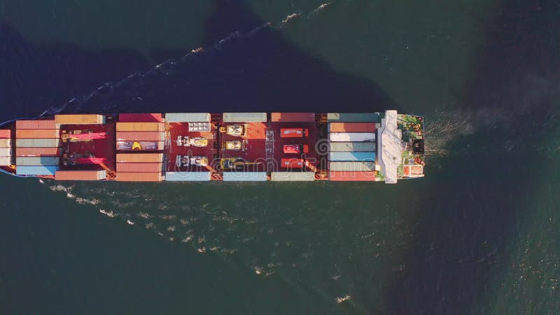 Top Down Aerial View Container Ship at Sea Stock Video - Video of ...
