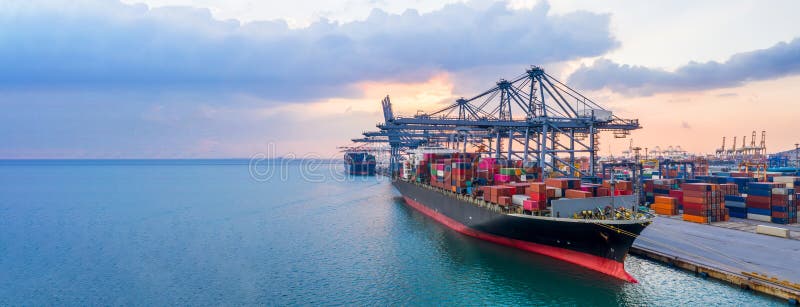 Container Ship Cargo Loading and Unloading in Sea Port, Global Business ...