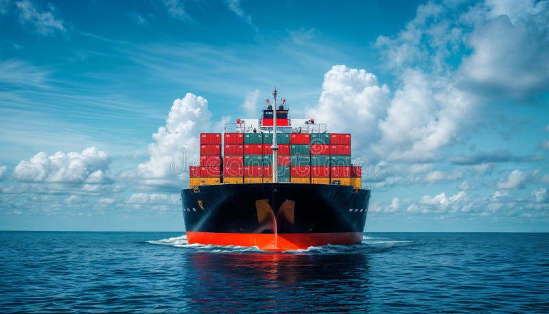 Container Ship. Cargo Ship on the Open Sea Stock Illustration ...