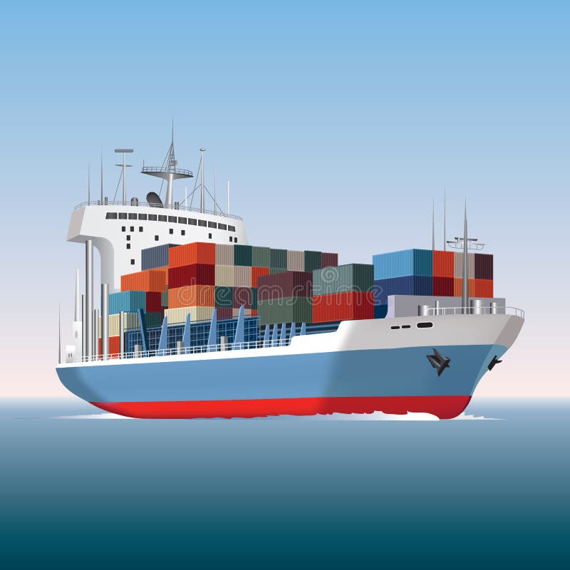 Cargo Ship Sails Across the Ocean Stock Illustration - Illustration of ...