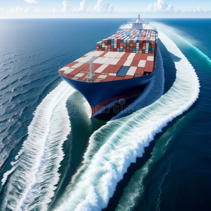 Container Ship. Cargo Shipping Container in Sea. Freight Ship Boat ...