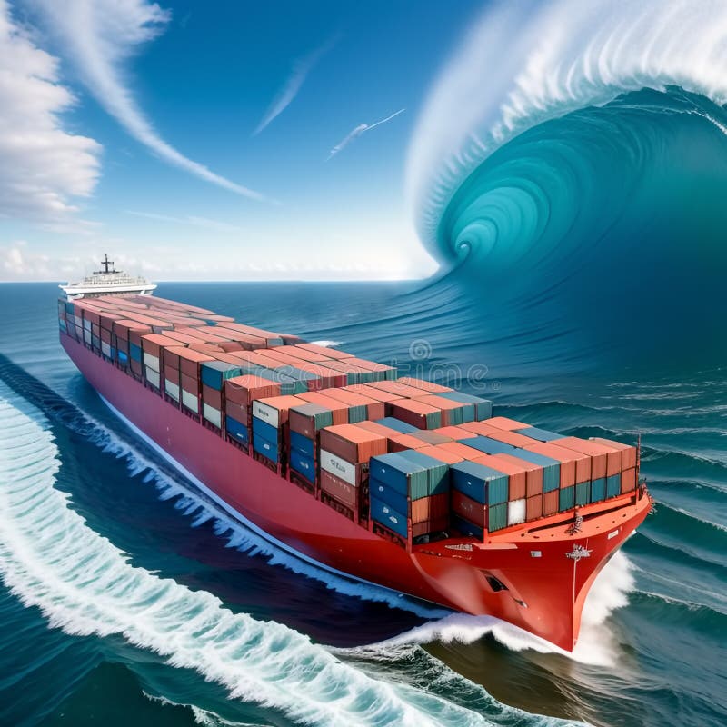 Container Ship. Cargo Shipping Container in Sea. Freight Ship Boat ...