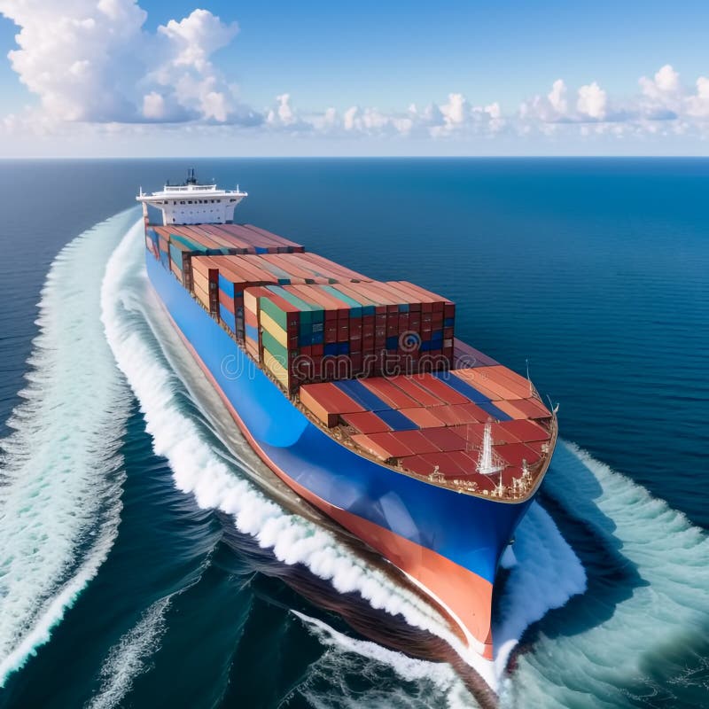 Container Ship. Cargo Shipping Container in Sea. Freight Ship Boat ...