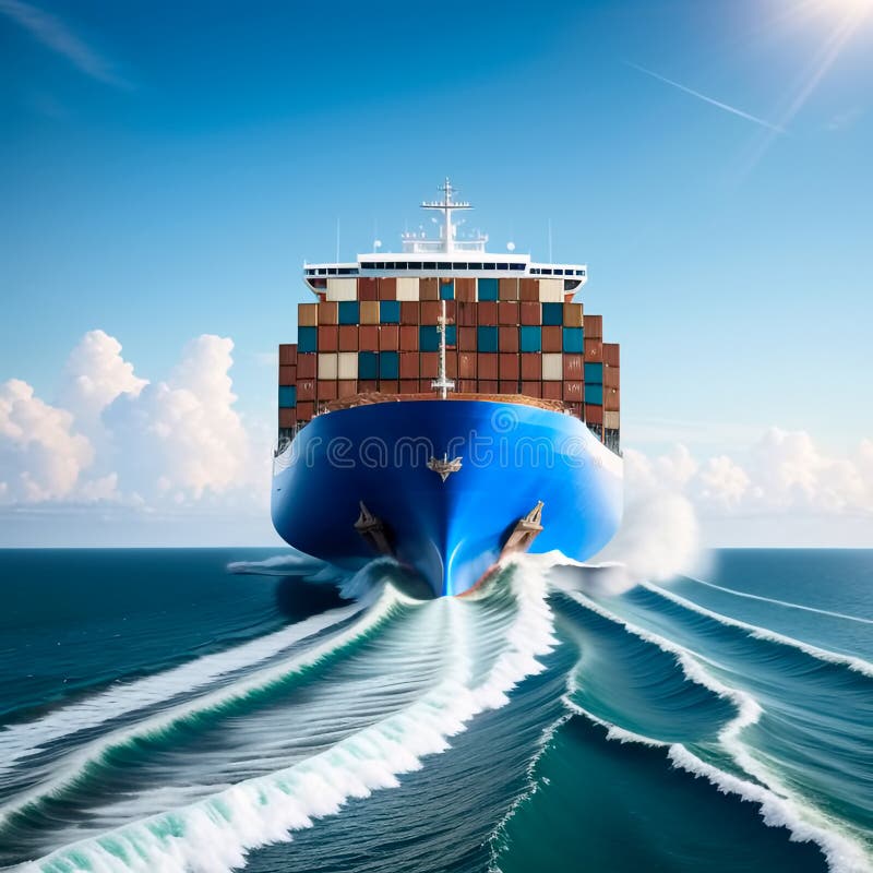 Container Ship. Cargo Shipping Container in Sea. Freight Ship Boat ...