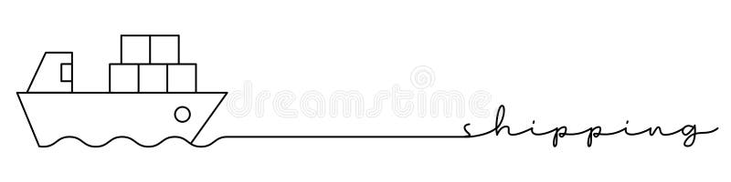 Container Ship, Cargo Shipping One Line Icon with Caption. Continuous ...