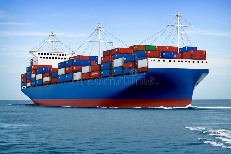 Container Ship. Cargo Shipping Container in Sea. Freight Ship Boat ...