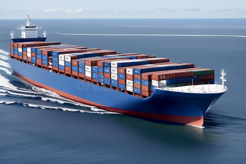 Container Ship. Cargo Shipping Container in Sea. Freight Ship Boat ...