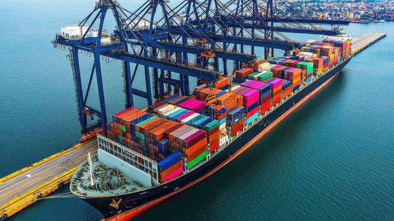 Container Ship Carrying Container Boxes Import Export Dock, Quay Crane ...