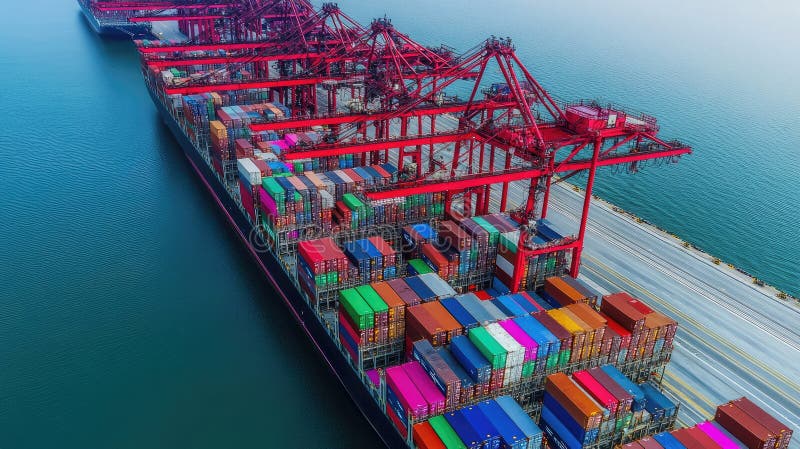 Container Ship Carrying Container Boxes Import Export Dock, Quay Crane ...