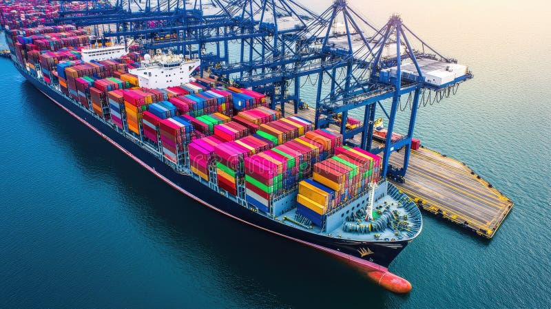 Container Ship Carrying Container Boxes Import Export Dock, Quay Crane ...