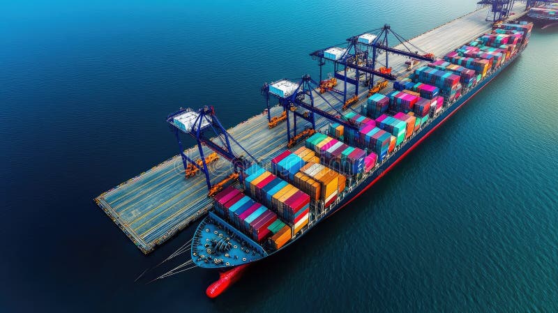 Container Ship Carrying Container Boxes Import Export Dock, Quay Crane ...