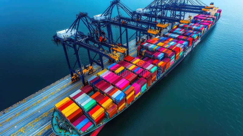 Container Ship Carrying Container Boxes Import Export Dock, Quay Crane ...