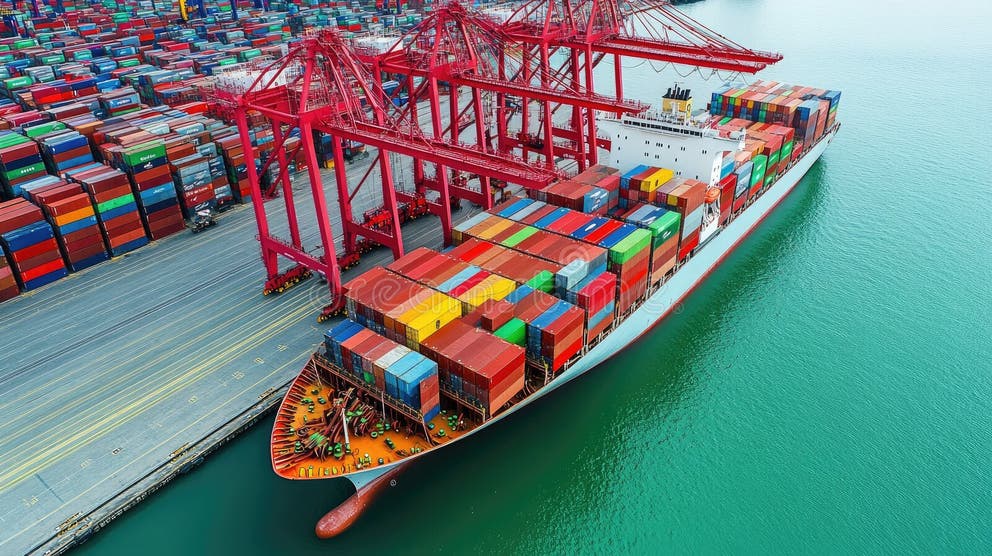 Container Ship Carrying Container Boxes Import Export Dock, Quay Crane ...