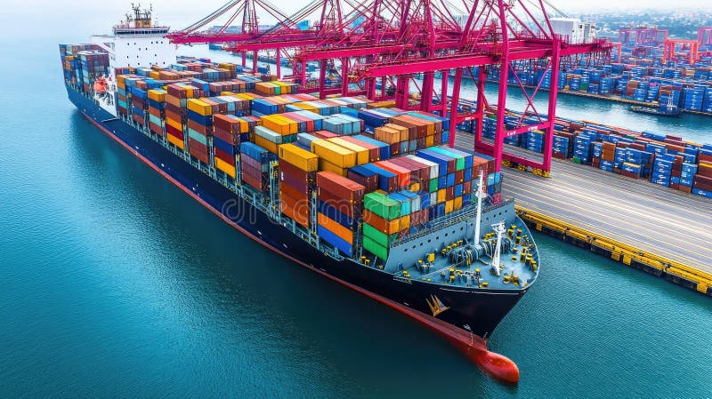 Container Ship Carrying Container Boxes Import Export Dock, Quay Crane ...