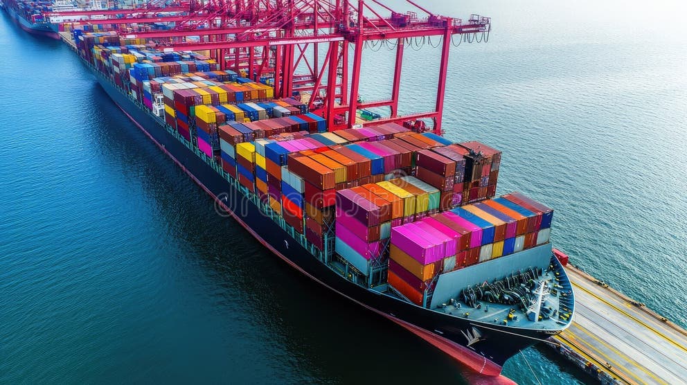 Container Ship Carrying Container Boxes Import Export Dock, Quay Crane ...