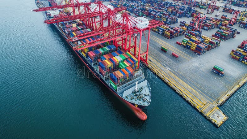 Container Ship Carrying Container Boxes Import Export Dock, Quay Crane ...