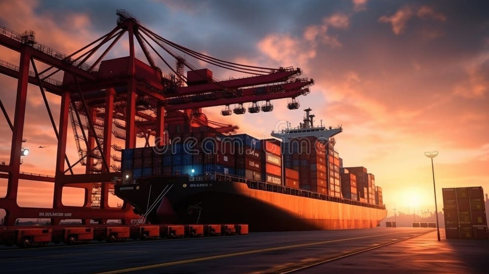 Container Ship Carrying Container Boxes Import Export Dock with Quay ...