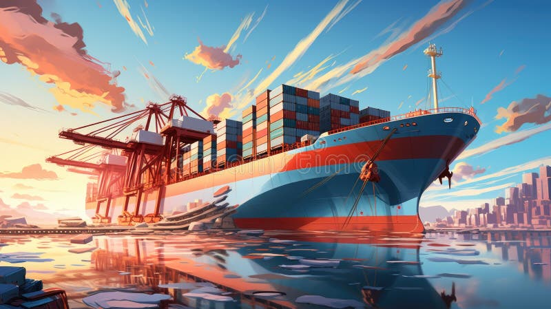 Container Ship Carrying Container Boxes Import Export Dock with Quay ...