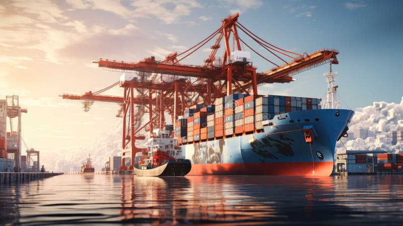 Container Ship Carrying Container Boxes Import Export Dock with Quay ...