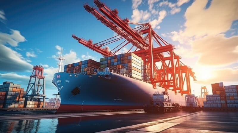 Container Ship Carrying Container Boxes Import Export Dock with Quay ...