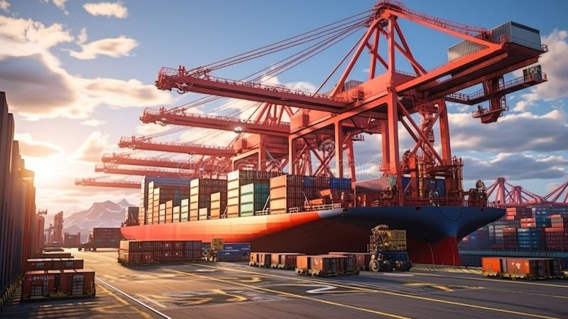 Container Ship Carrying Container Boxes Import Export Dock with Quay ...