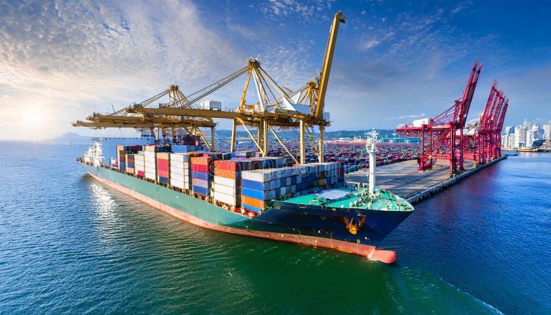 Container Ship Carrying Container Boxes Import Export Dock with Quay ...