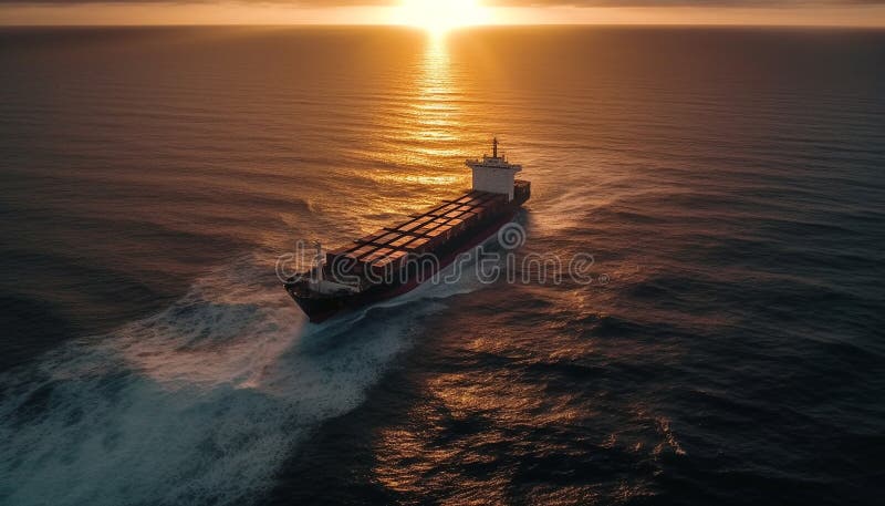 Container Ship Carrying Cargo, Sailing Towards Sunset Generated by AI ...