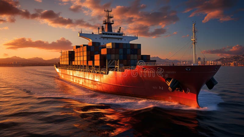 Container Ship Carrying Cargo at Sunrise. Generative AI. Stock ...