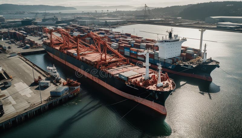 Container Ship Carrying Cargo Unloading at Commercial Dock Generated by ...