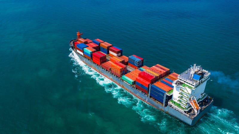 Container Ship Carrying Container for Import and Export, Aerial View ...