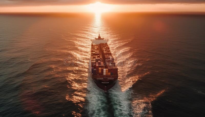 Container Ship Carrying Freight at Sunset on Water Generated by AI ...