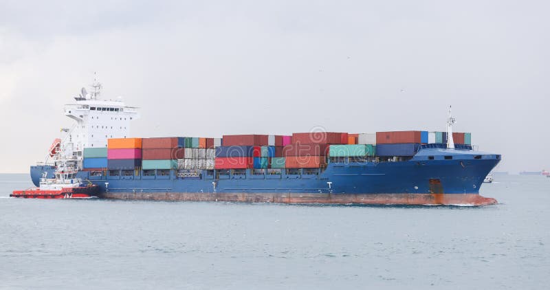 Container Ship in Sea stock photo. Image of vessel, goods - 214368942
