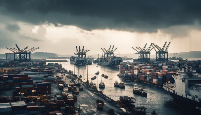 Container Ship Carrying Heavy Cargo at Dusk Generated by AI Stock ...