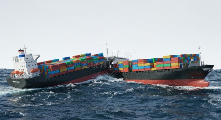 Container Ship Collision at Sea Stock Illustration - Illustration of ...