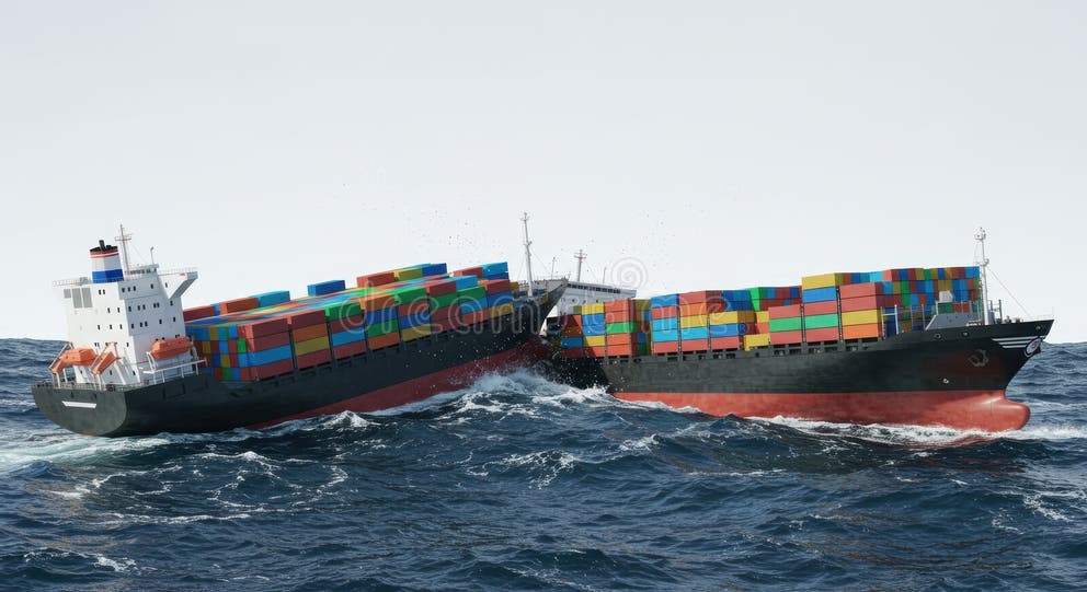 Container Ship Collision at Sea Stock Illustration - Illustration of ...