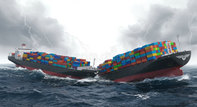 Container Ship Collision at Sea Stock Illustration - Illustration of ...