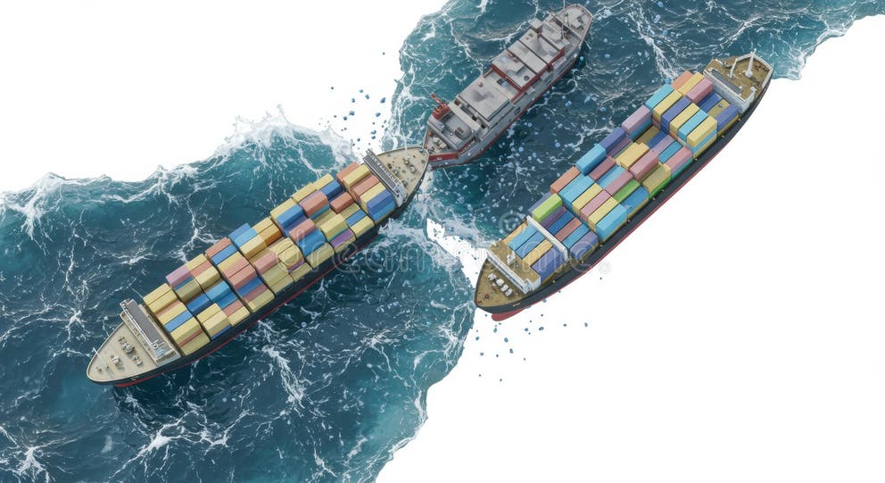 Container Ship Collision at Sea Stock Illustration - Illustration of ...