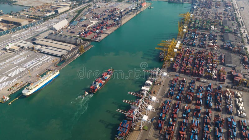 Container Ship and Commercial Port Load and Unloading Cargo from ...