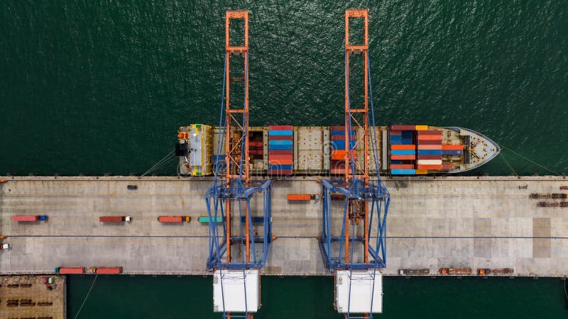 Ship and Commercial Port Loading and Unloading Cargo from Container ...