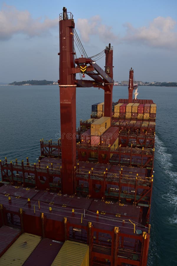 Container Ship with Cranes Maneuvering Editorial Stock Image - Image of ...