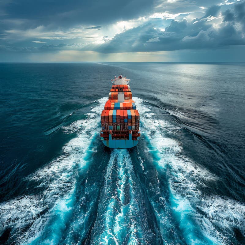 Container Ship Crossing Ocean on Cloudy Day Stock Illustration ...