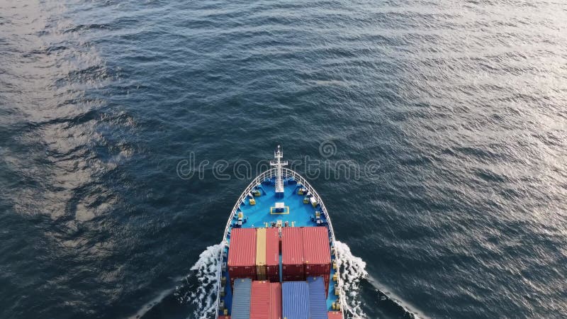 Container Ship Cruising Tranquil Ocean, Creating Distinctive Wake ...