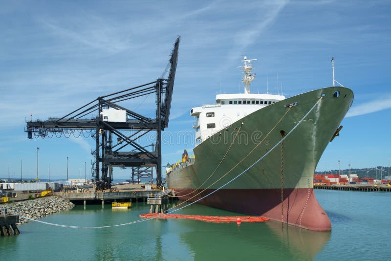 Container ship at dock stock image. Image of line, waterline - 76031247