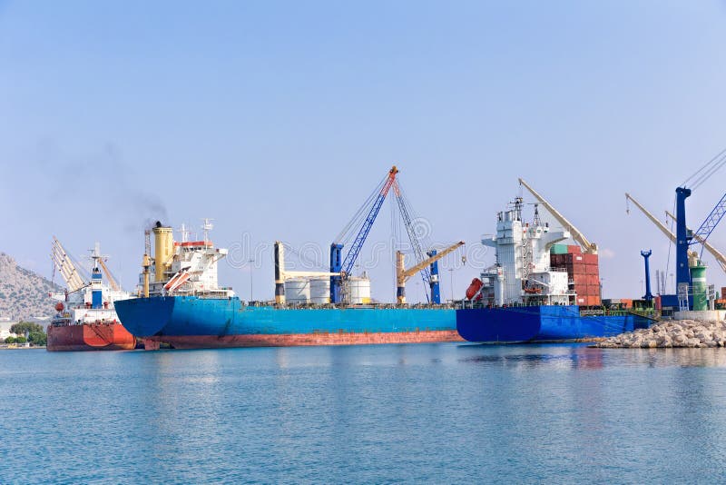 Container Ship in Dock at Port. Loading of Containers on the Ship Stock ...