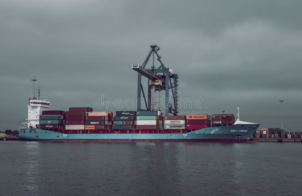 Container Ship Docking in the Port Editorial Photography - Image of ...